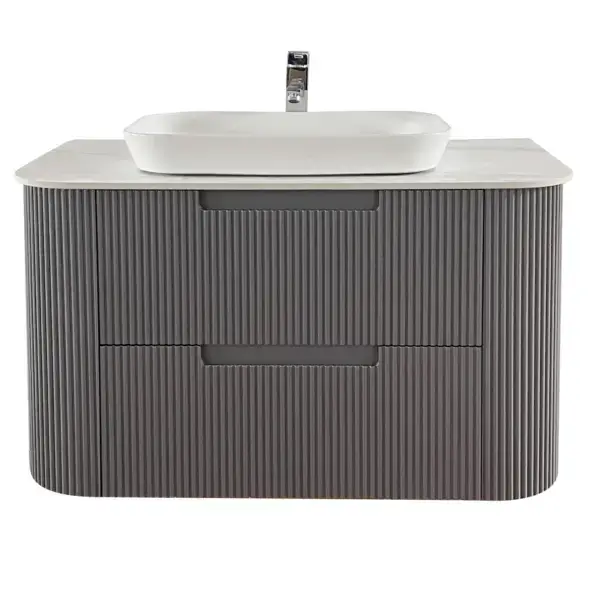 Seville Curved Fluted Matte Grey Wall Hung Vanity - Lilydale Tiles